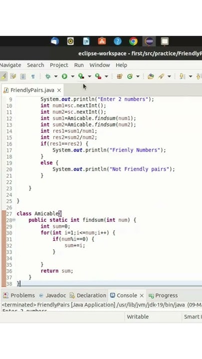 Friendly Pair Numbers| Java #eclipseide #programming #java #problemsolving #shortsvideo #shorts ...