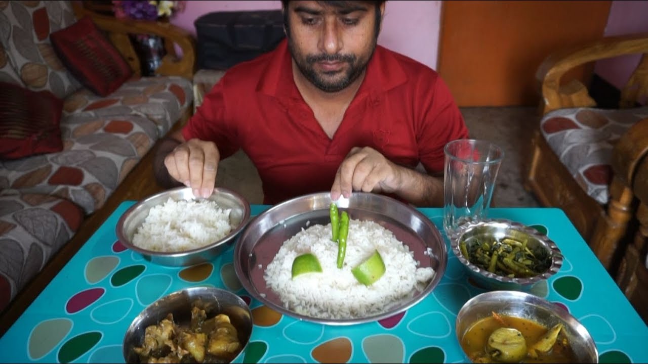 Eating show with sound | eating Chicken curry and poi shag with small ...