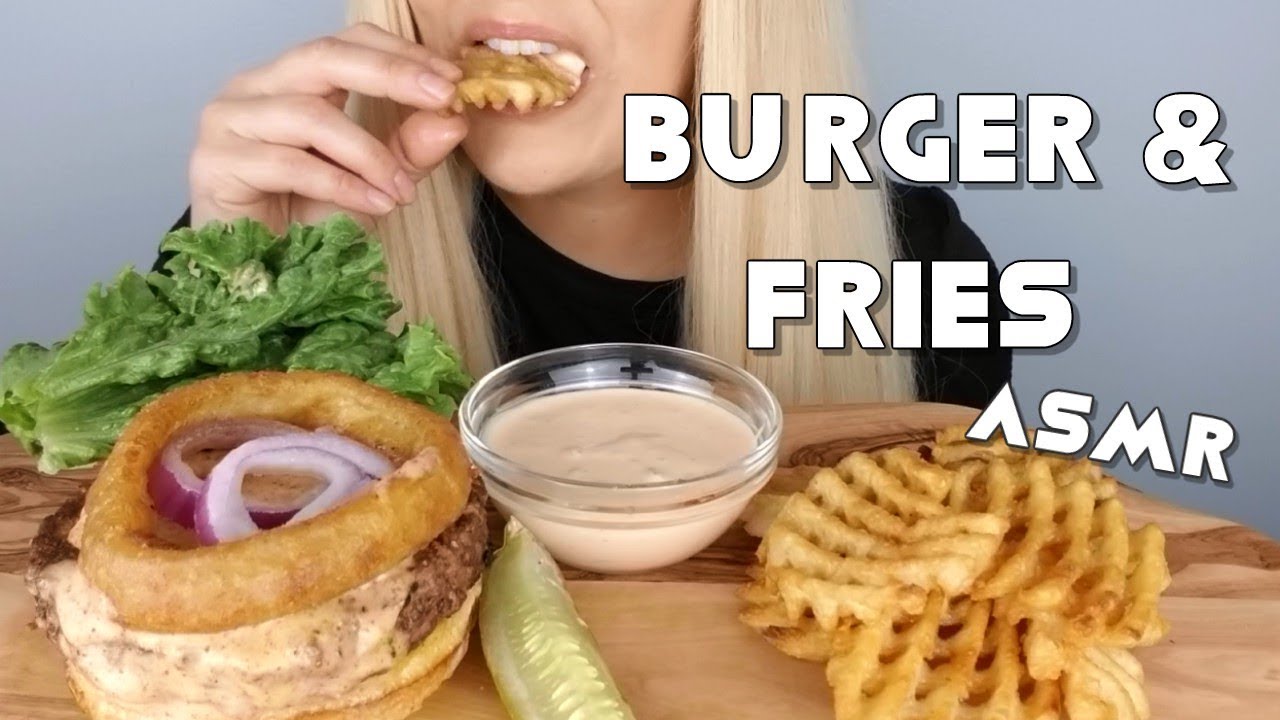 BURGER and CRUNCHY FRIES ASMR | BIG BITES | Eating Sounds | No Talking ...