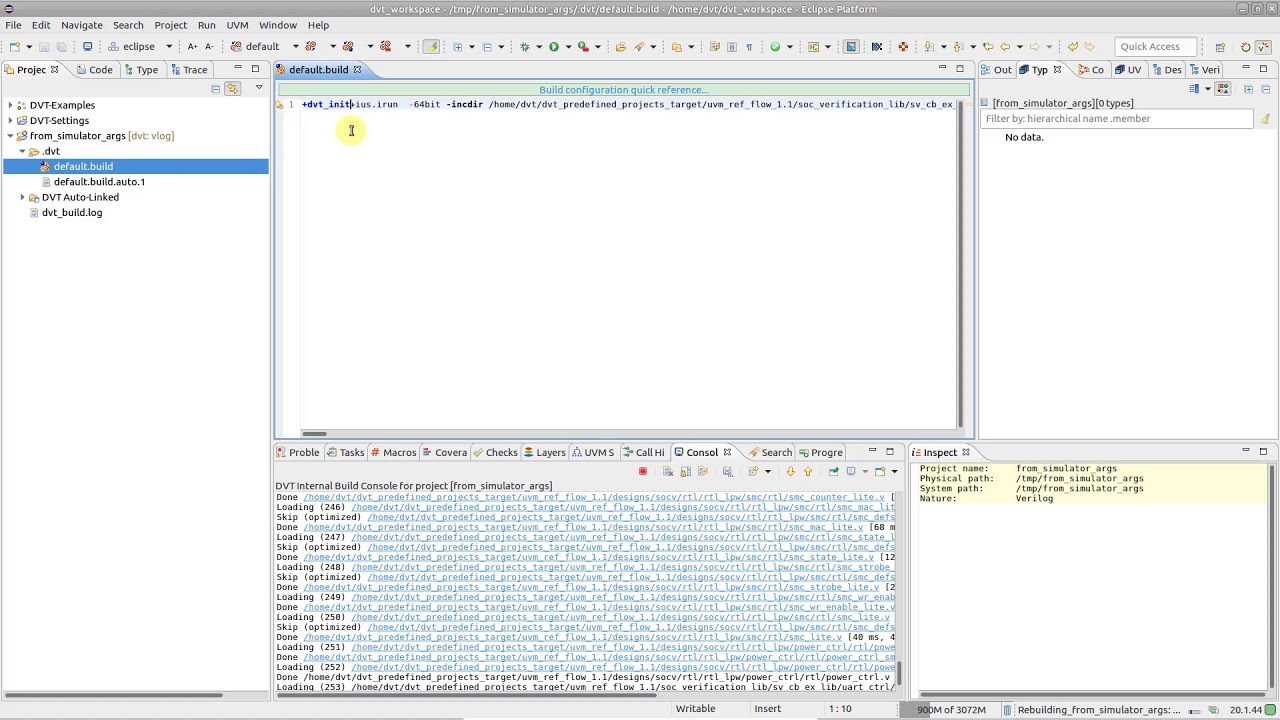 How To Quickly Bring Up A Project In Dvt Eclipse Ide By Reusing Simulator Arguments Youtube