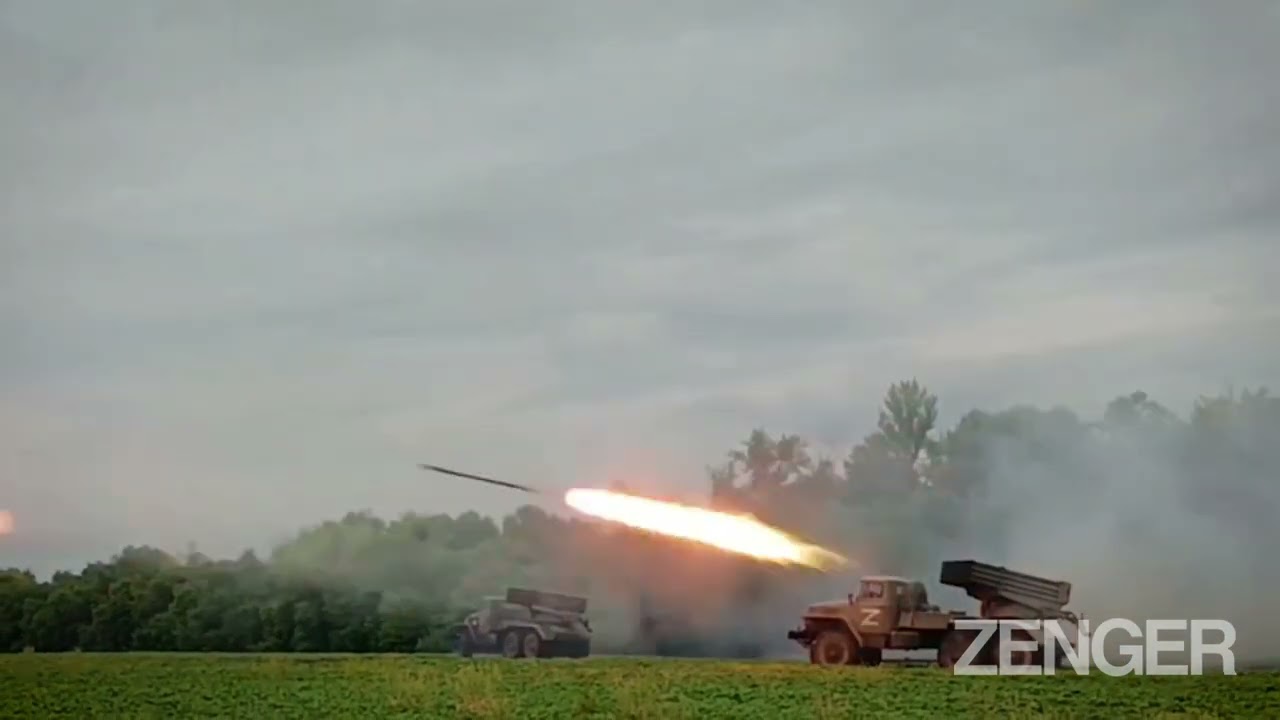 Russian Grad Multiple Launch Rocket Systems Fire On Ukrainian Positions ...