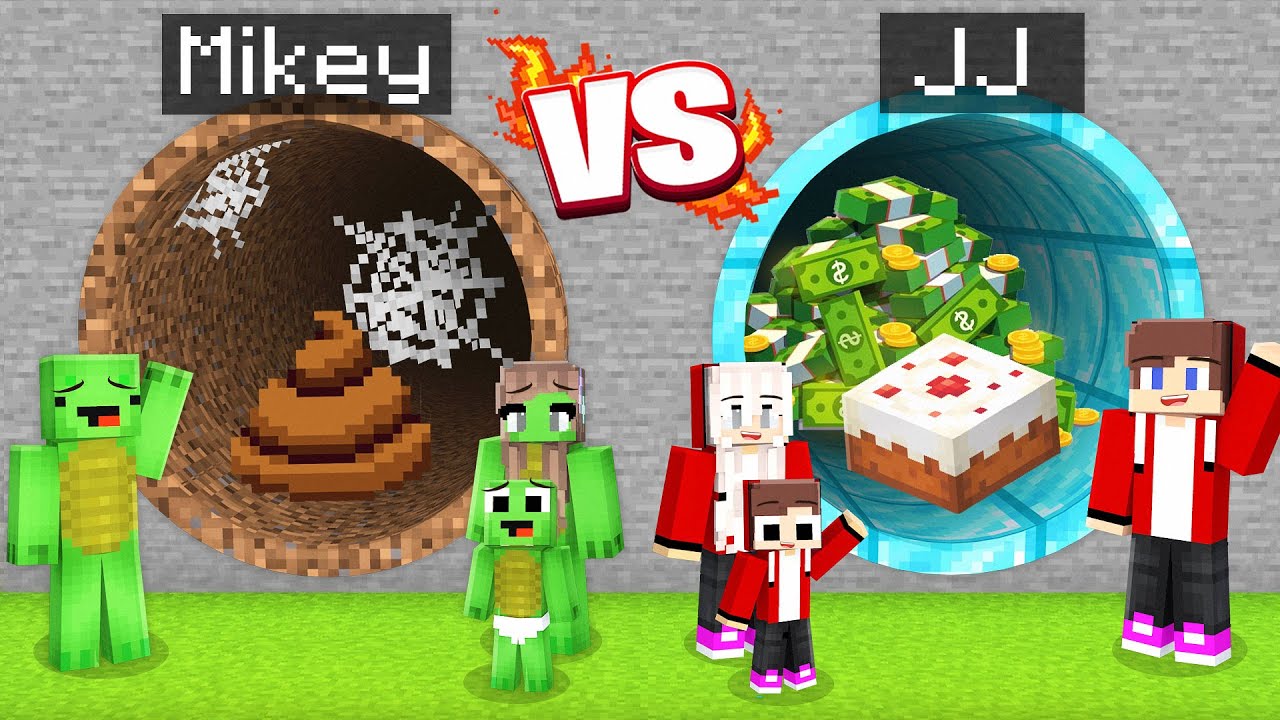 JJ DIAMOND TUNNEL vs Mikey DIRT TUNNEL Family Battle in Minecraft - Maizen - YouTube
