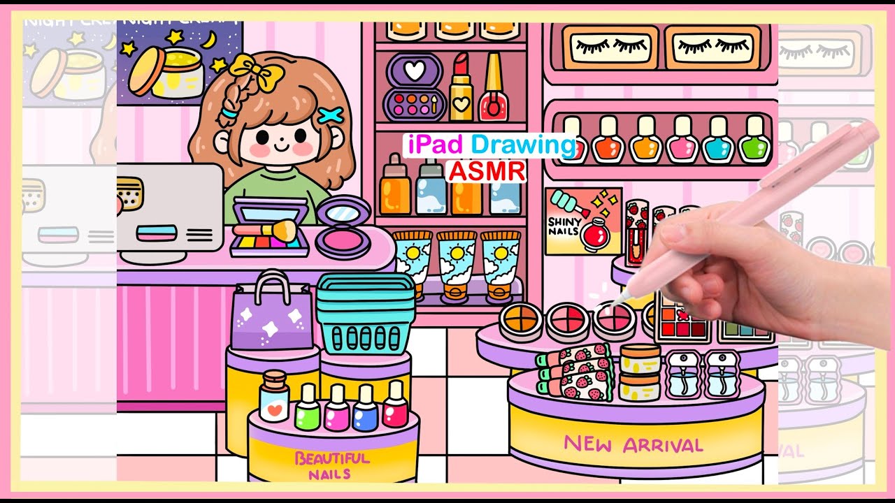 ASMR cute Cosmetics store Drawing ND coloring ️ Tok Tingle IPad Drawing ...