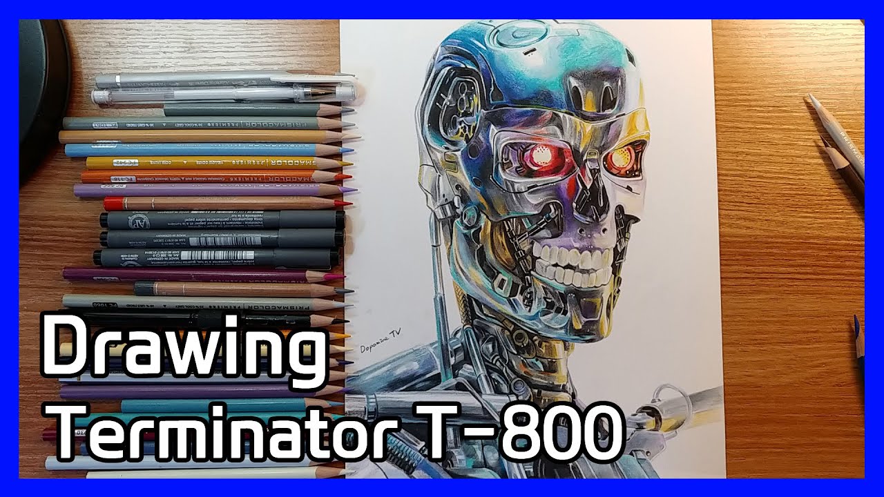 Drawing Terminator T-800 / 터미네이터 색연필 손그림 그리기 - YouTube