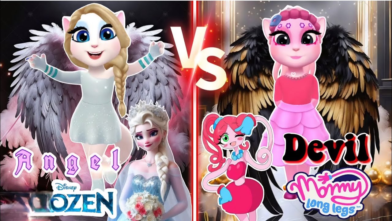Angel Elsa Frozen 🩵 💋 Devil mommy long #legs 🩷 #mytalkingangela2 😘 # ...