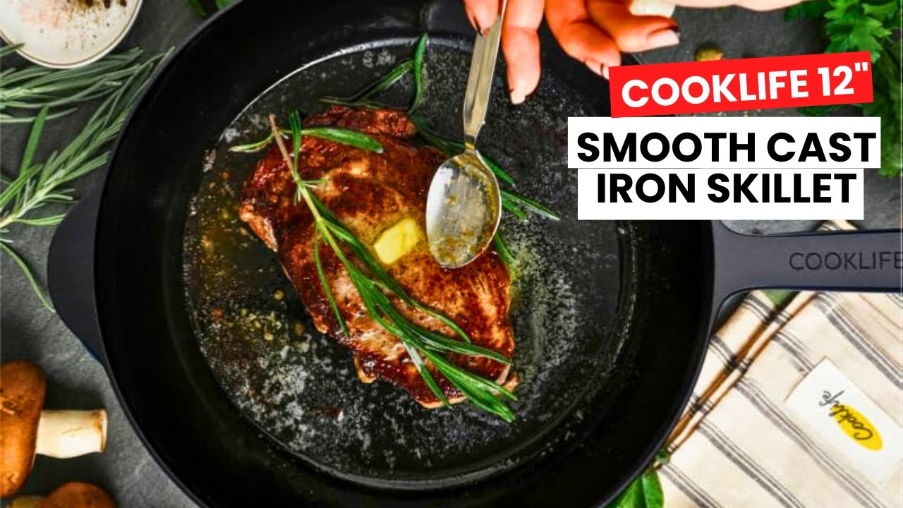 Cooklife 12 Inch Smooth Cast Iron Skillet | Pre-Seasoned Cast Iron Pan ...
