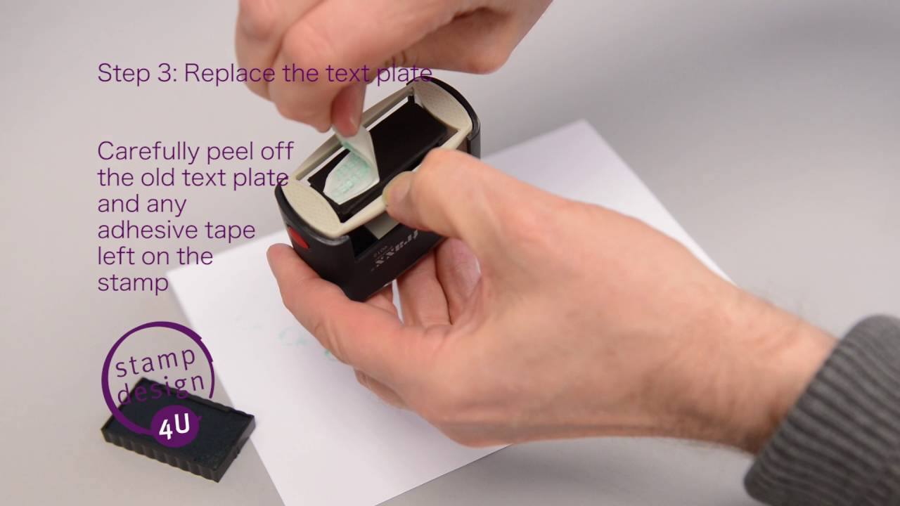 How to fit a new text plate on a Traxx 9012 rubber stamp - YouTube