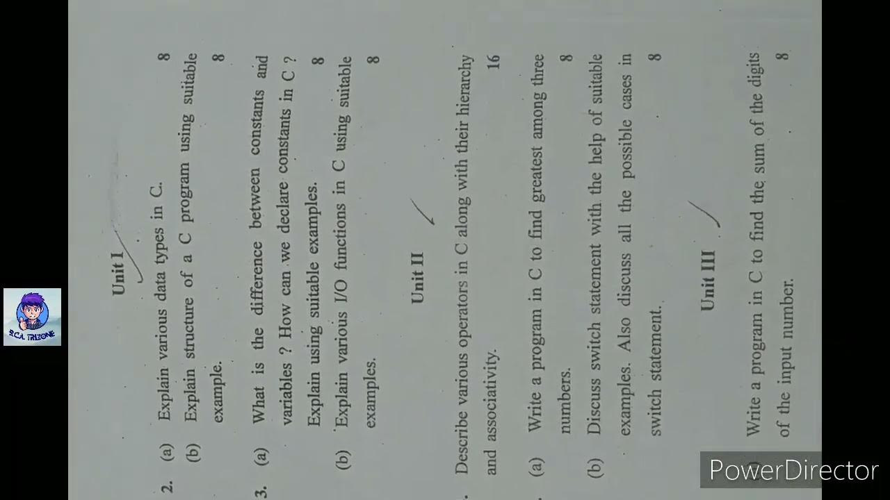 ||Programming in C|| {1st sem. question paper 2023} BCA KUK University - YouTube