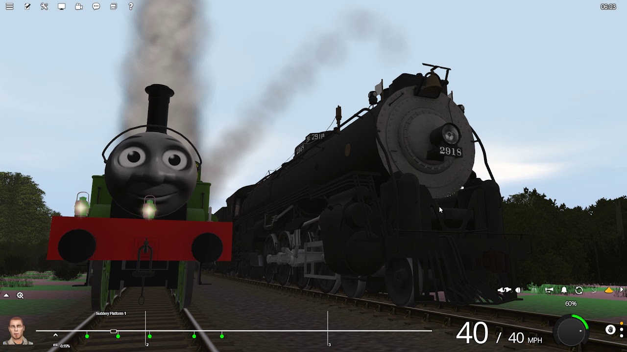 Oliver with Toad taking some vans and ATSF 2918 pulling a long goods ...