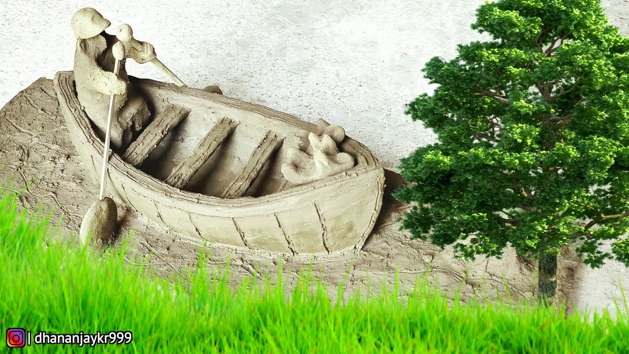 How to make boat from clay | Miniature boat | मिट्टी के नाव | Dhananjay ...
