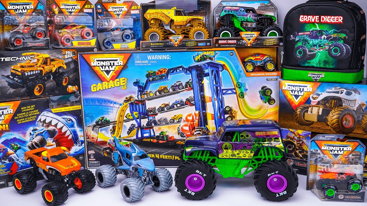 Monster Jam Garage Unboxing with Huge Truck Collection | Toys Unboxing ...