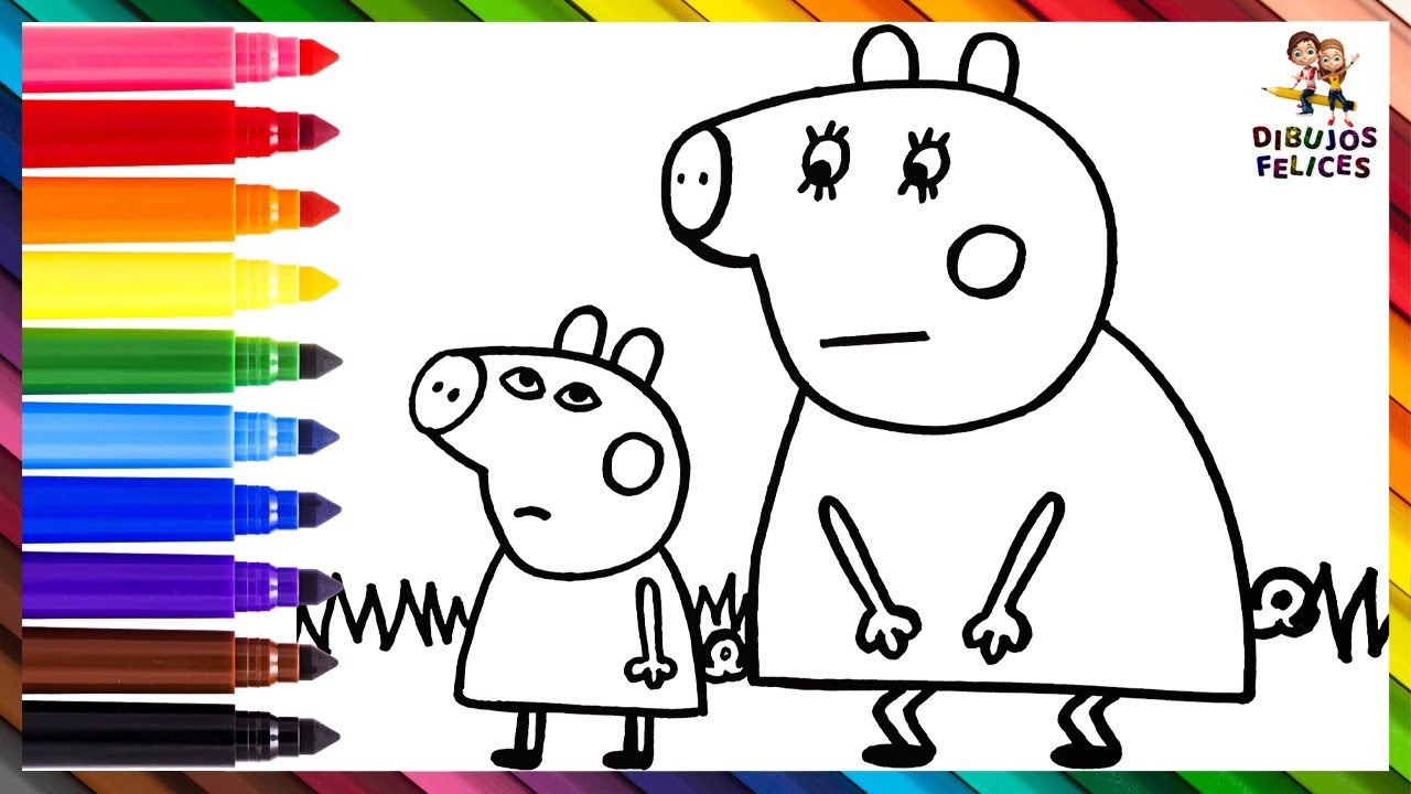 Draw and Color Peppa Pig And Mommy Pig Drawings For Kids