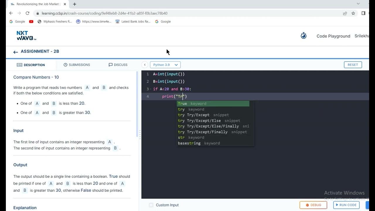 Assignment 2b Compare Numbers 10 Python Nxt Wave Youtube