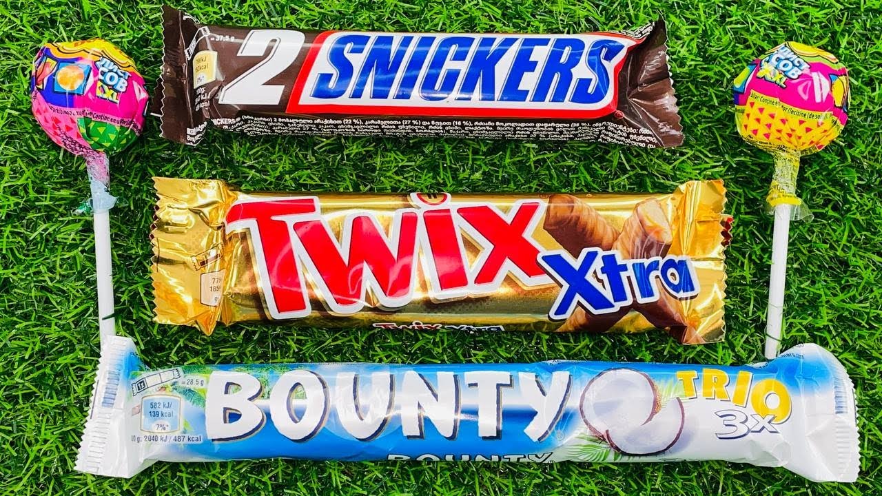 Satisfactory video | Lollipops vs. Snickers, Twix, Bounty | Lots of ...