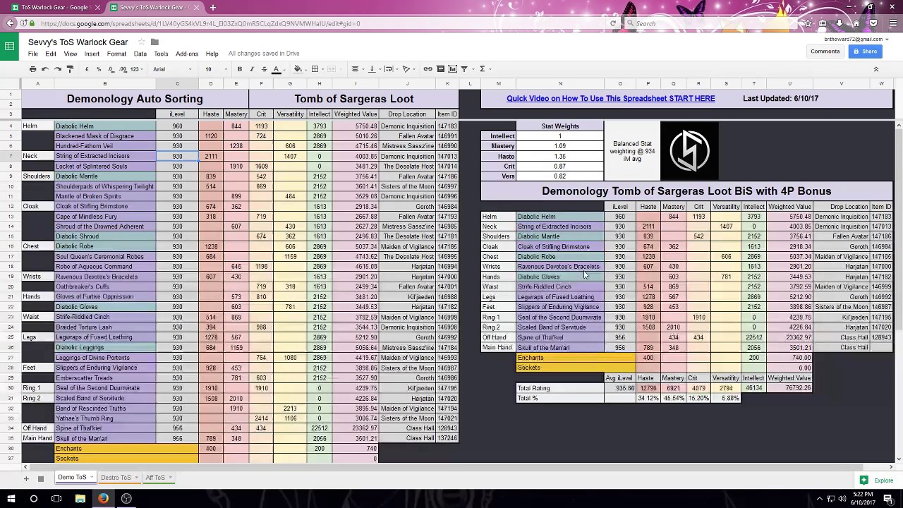 ToS Lock Gear Spreadsheet Tutorial 7.2.5 - YouTube