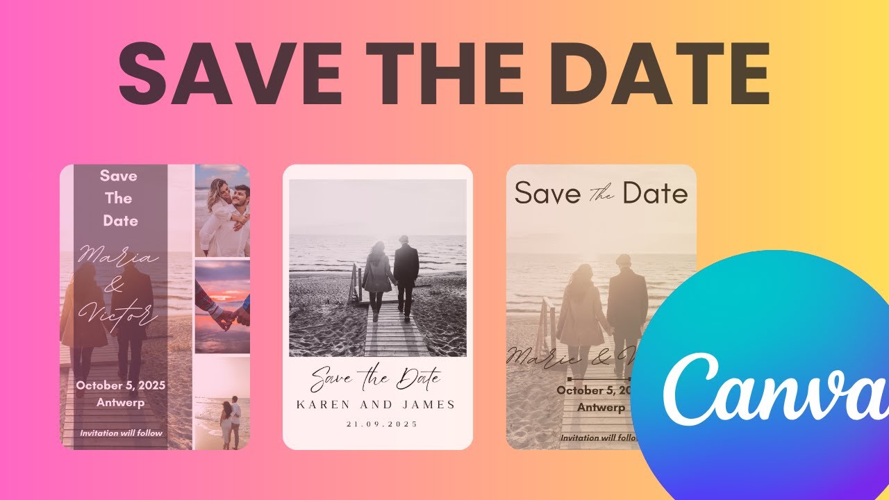 How to create these Save the Date/Invitations in Canva - YouTube
