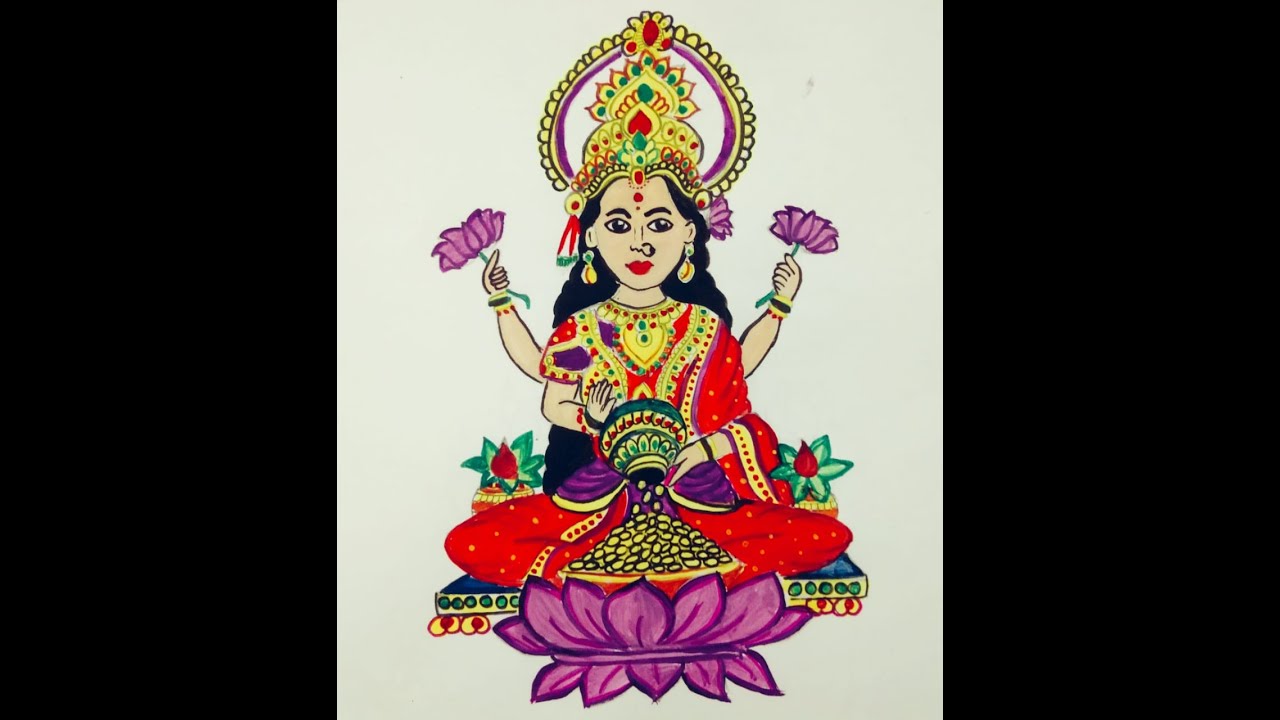 How to draw Goddess Laxmi Drawing || Acrylic colour painting || Step by ...