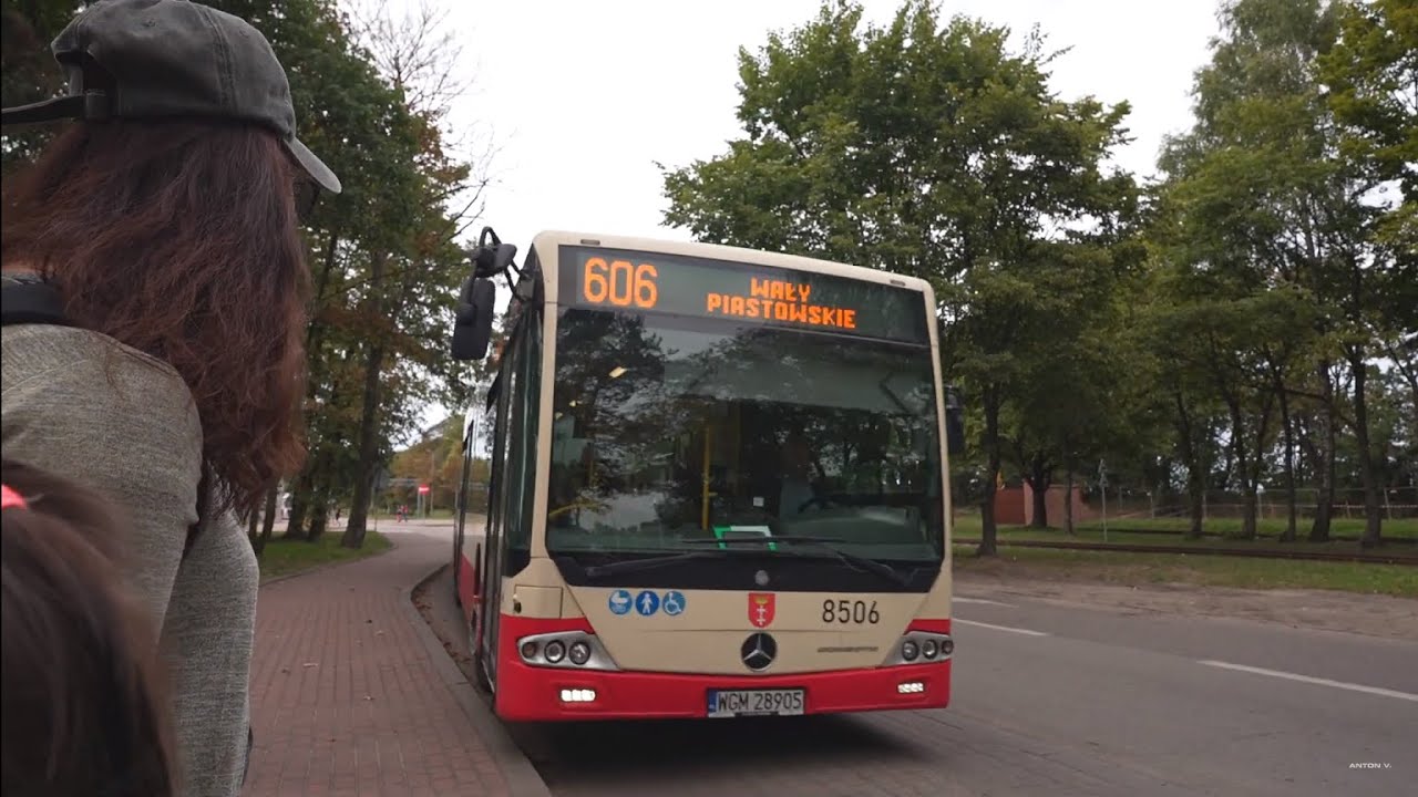 Poland, Gdańsk, bus 606 ride from Przystań Żeglugi to Dworzec Główny ...