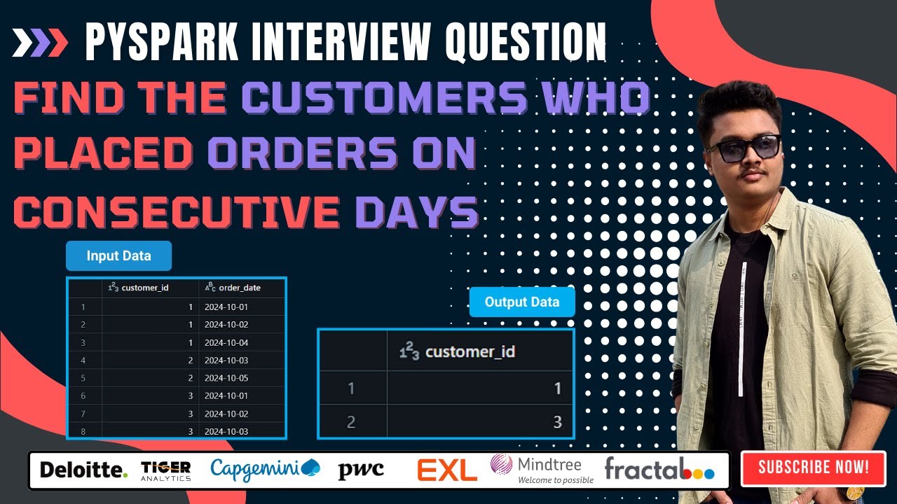 Pyspark Interview Question 9 Find The Customers Who Ordered On Consecutive Days