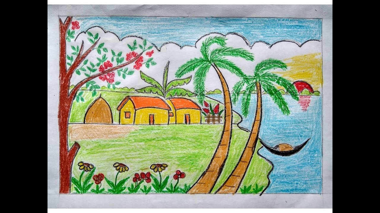 Drawing Spring Season of Bangladesh / Drawing the scenery of village ...