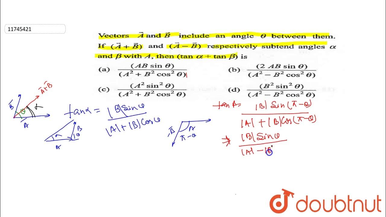 Vectors `vec(A)` and `vec(B)` include an angle `theta` between them If `(vec(A)+vec(B))` - YouTube