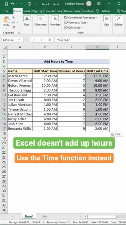 How to Add Time in Microsoft Excel Time Function!#shorts - YouTube