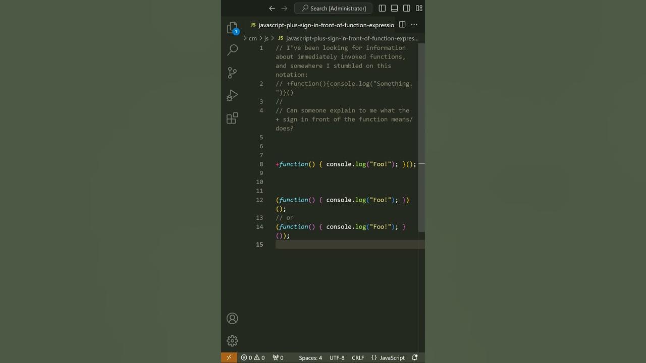 JavaScript plus sign in front of function expression - YouTube