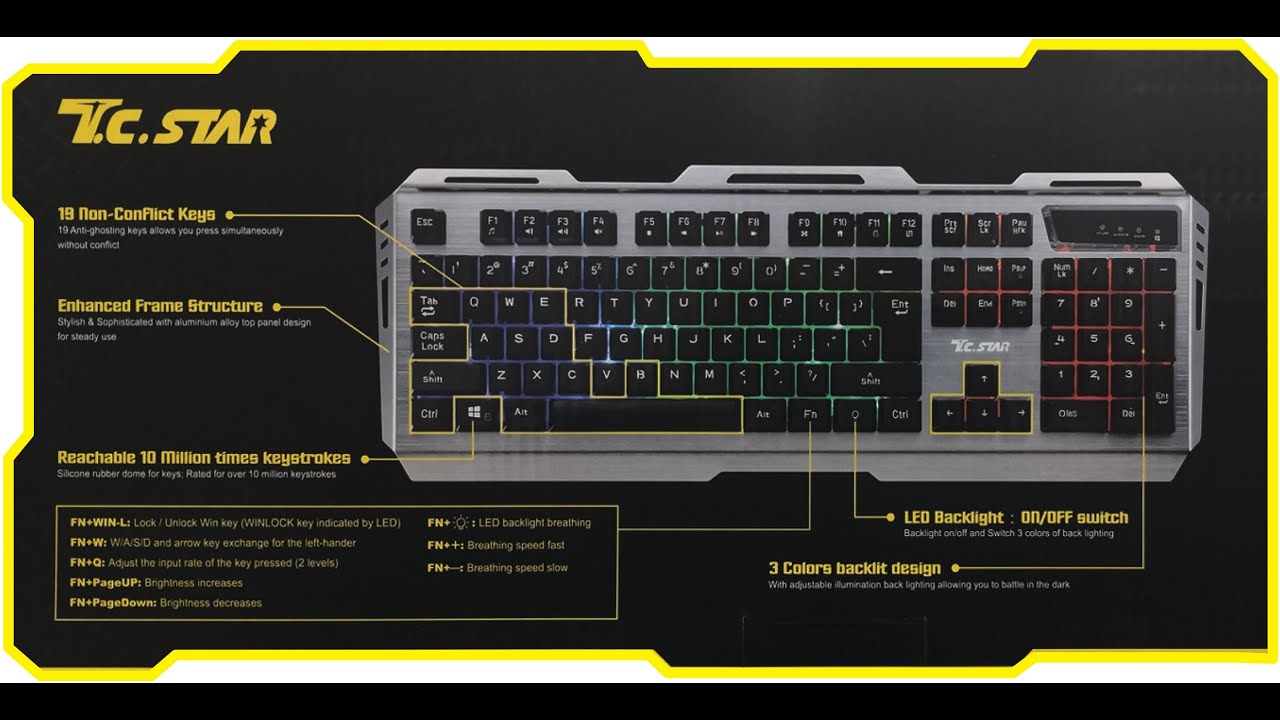 typing on T.C.Star gaming keyboard - YouTube
