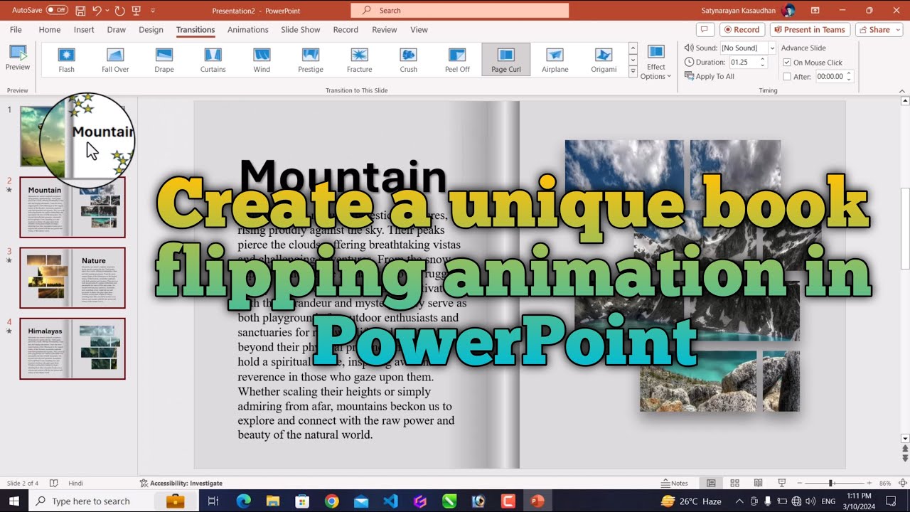 Create a 3D book flipping animation in PowerPoint - Satya Kasaudhan ...