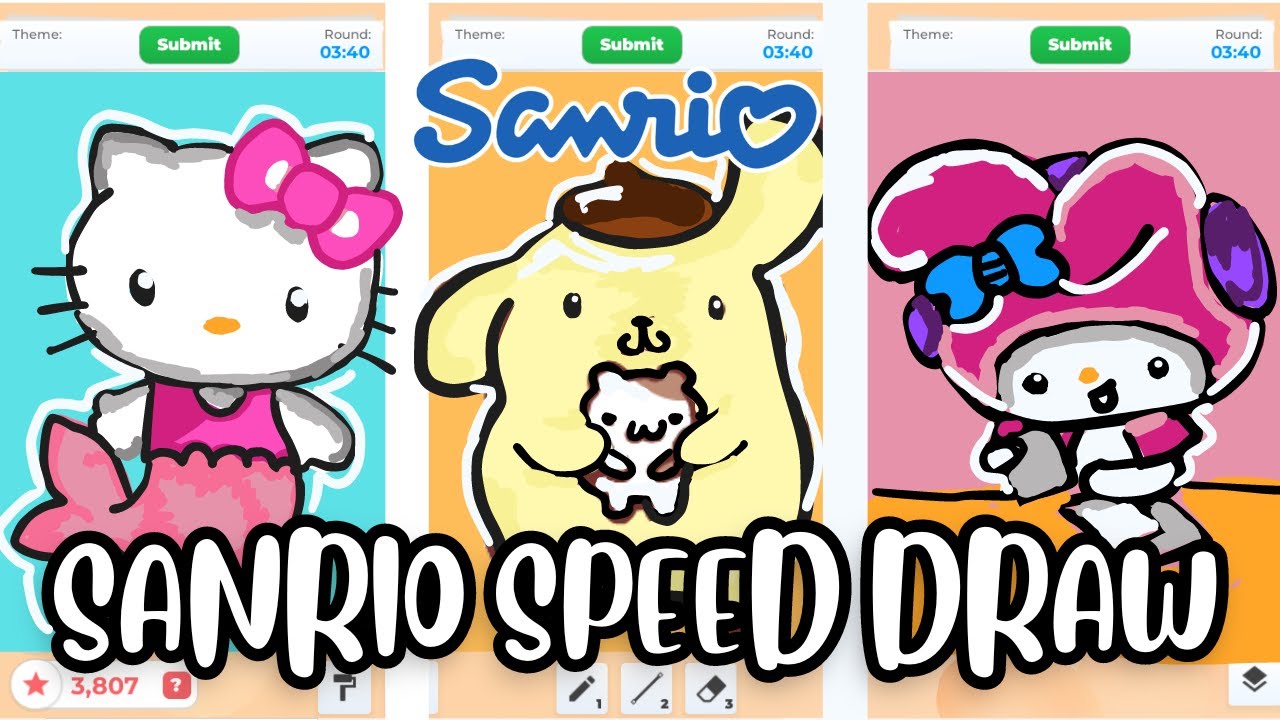 🌸SANRIO DRAWINGS IN SPEED DRAW ( hello kitty, kuromi, my melody) 🌷 ...