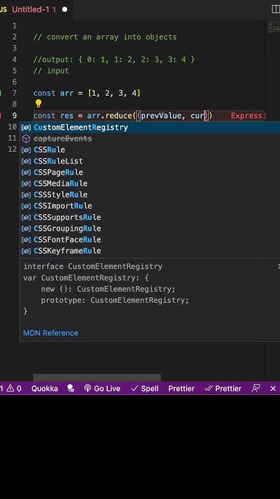 convert an array into object|arr.reduce|#array #reduce #javascript #object #shorts - YouTube