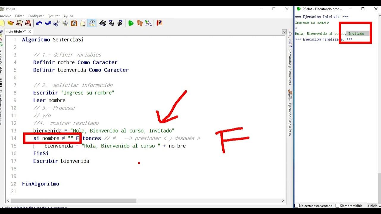 PSeInt: Definir variables, Escribir, Leer y Si - YouTube