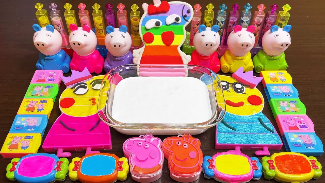 PEPPA PIG SLIME & RAINBOW ! SATISFYING CLAY & MAKEUP ! Mixing Random ...