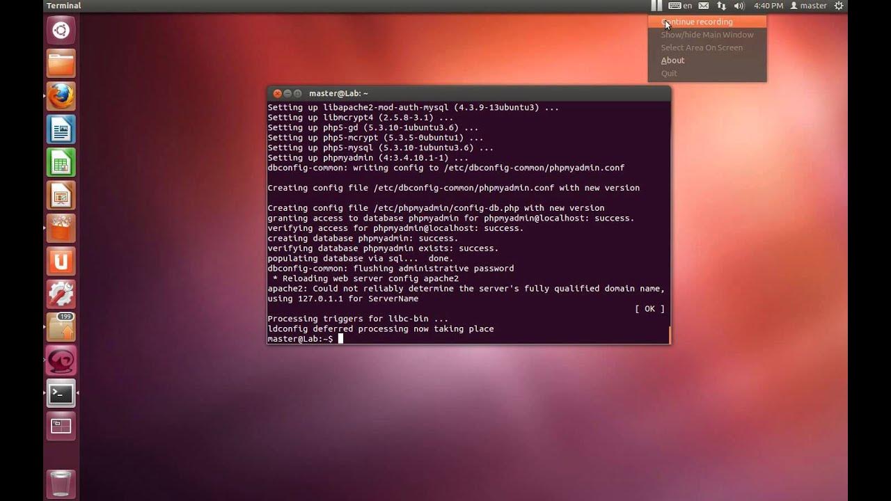 การติดตั้ง Apache Mysql php5 phpmyadmin and Ruby on Rails บน Ubuntu 12.04 LTS - YouTube