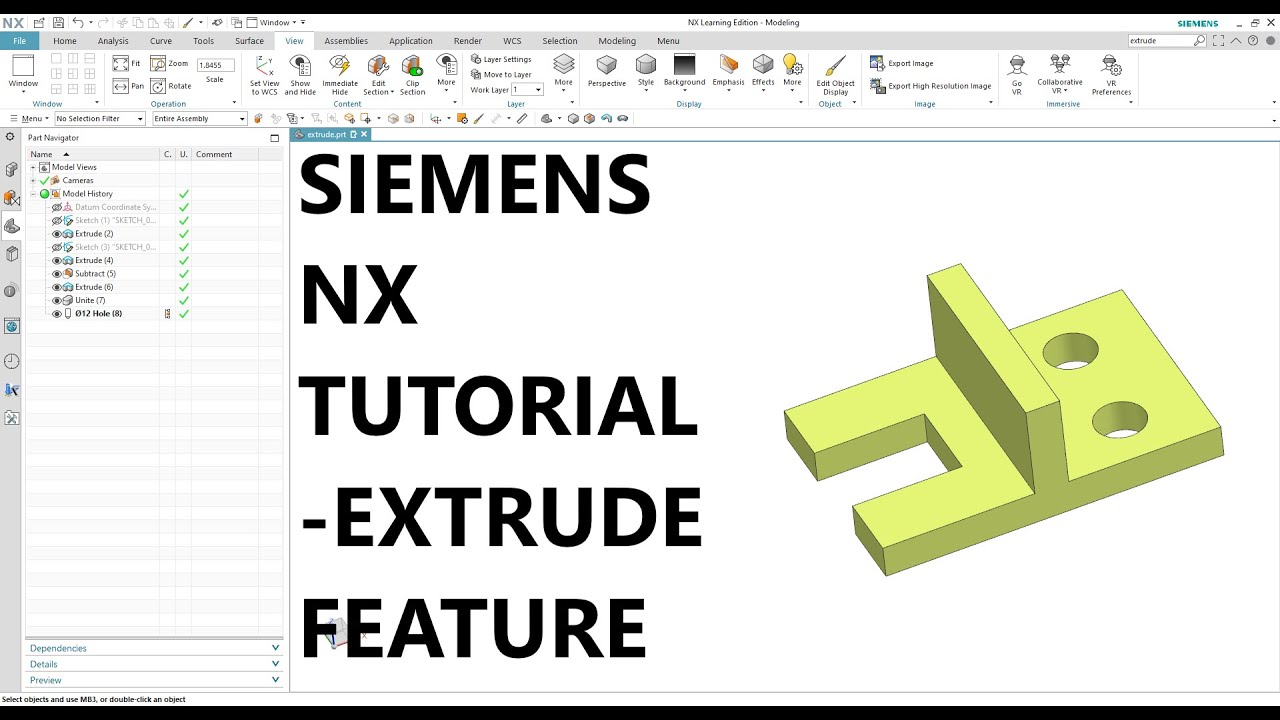 Siemens Nx Tutorial Extrude Feature 3d Modeling Using Sketch Youtube