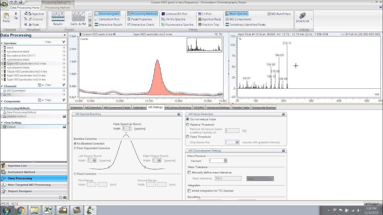 Data Processing in Chromeleon for GC MS Part 7- MS settings - YouTube