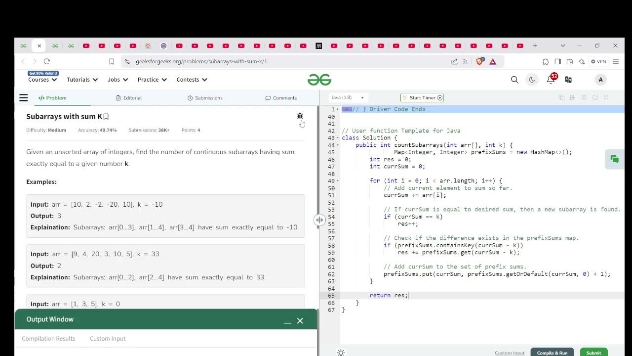 Subarrays with sum K | 02-01-2025 | gfgpotd today | JAVA POTD| GFG Problem of the Day | Let's Do ...