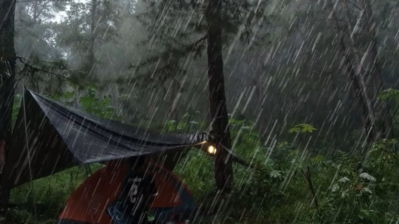 CAMPING IN HEAVY RAIN AND THUNDERSTORM⛈️ relaxing in a tent during ...