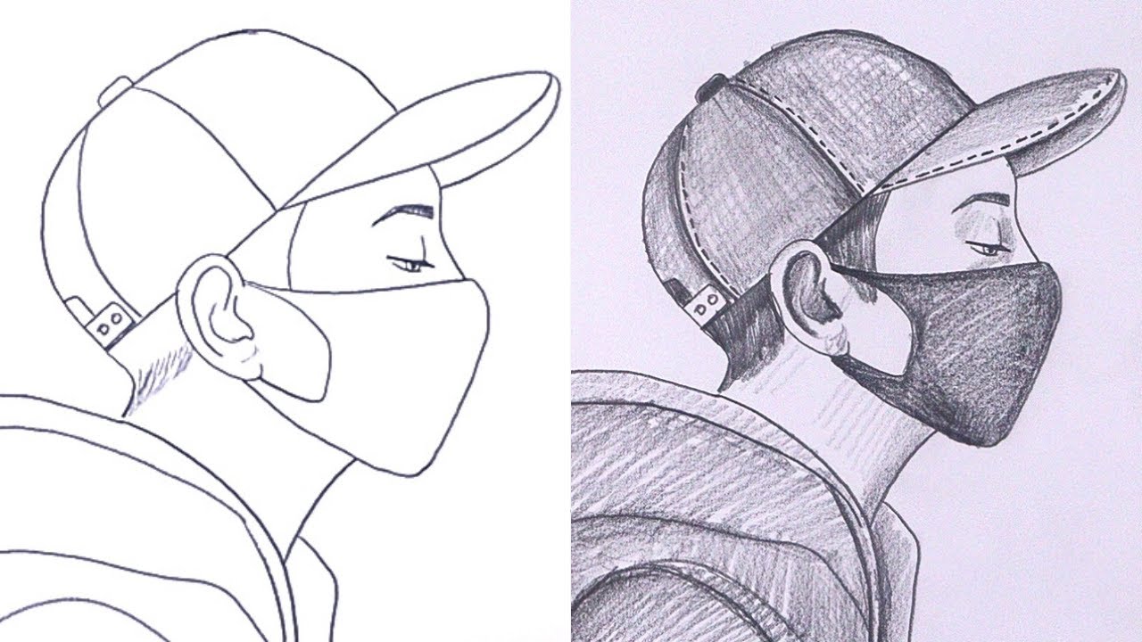 How To Draw a Boy with Mask and Cap Drawing | Easy Boy Pencil Drawing ...