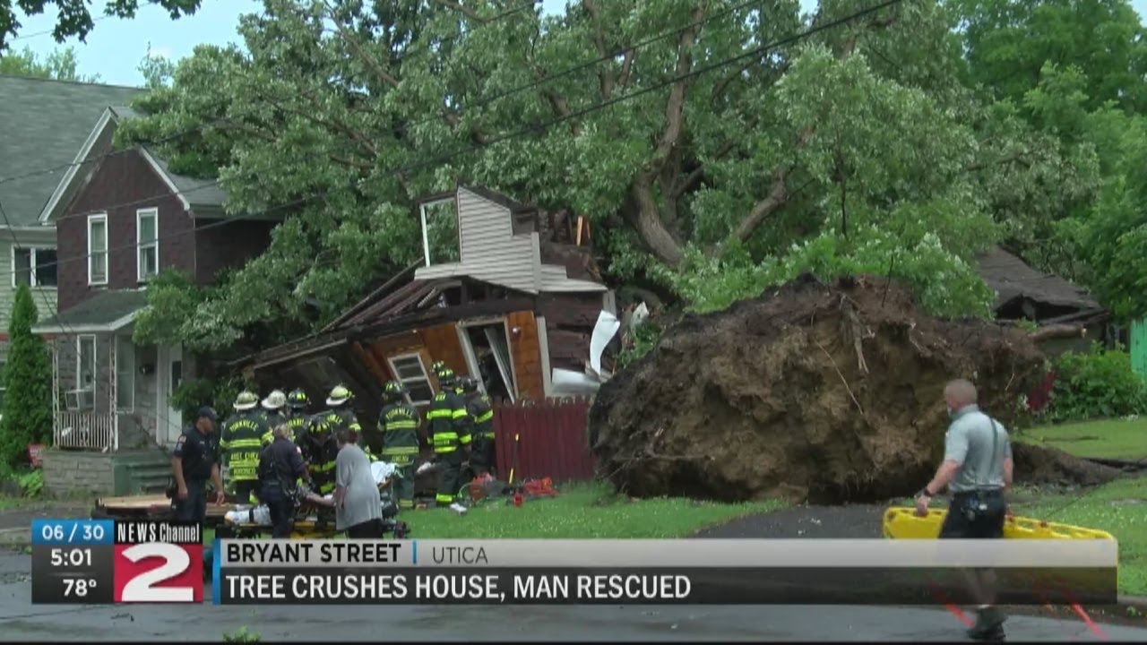 House crushed by tree in West Utica - YouTube