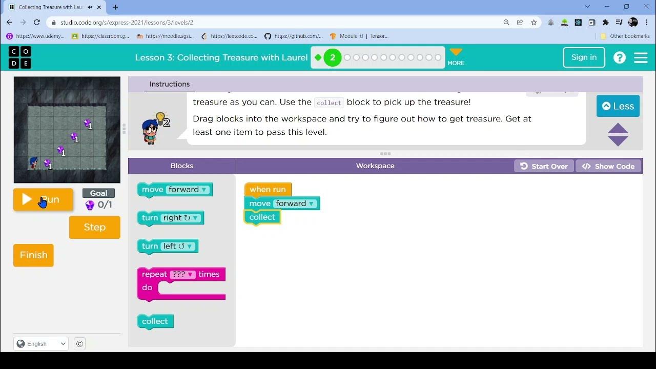 L3-2 |Code.org | Express-2021 | Lesson 3: Collecting Treasure with ...