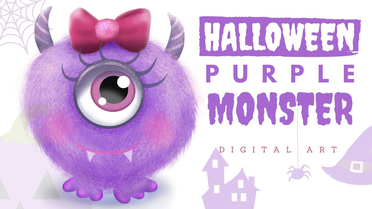 Cute Halloween Purple Furry Fuzzy Monster Digital Art for Beginners ...