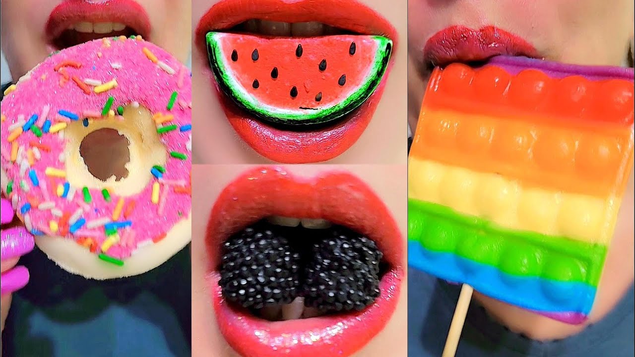 asmr DONUT Marshmallow POP IT Rainbow CANDY FRUITs Dessert Emoji food ...