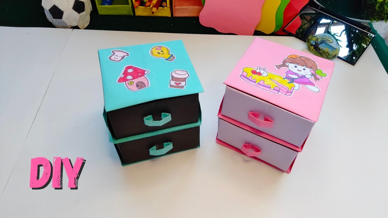 Diy paper drawers | easy desk organiser | papercraft | mini storage box ...