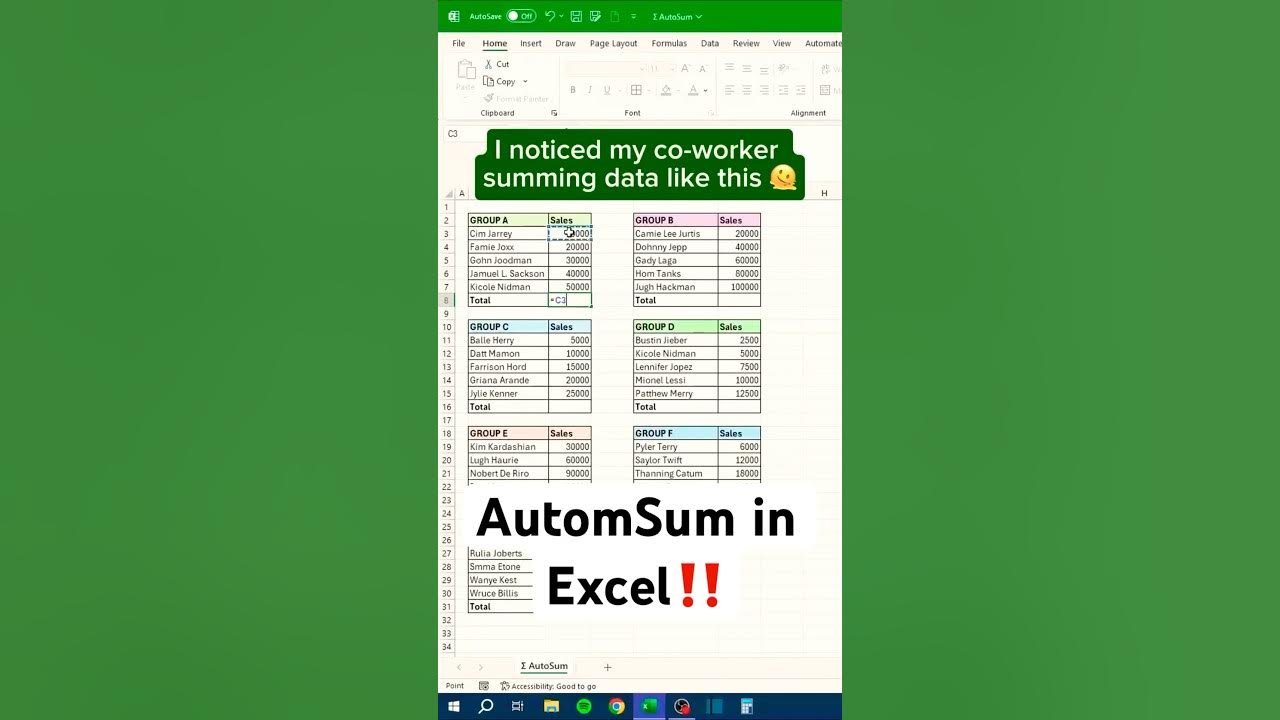 AutoSum in Excel ‼️ #shorts #computer #excel #autosum - YouTube
