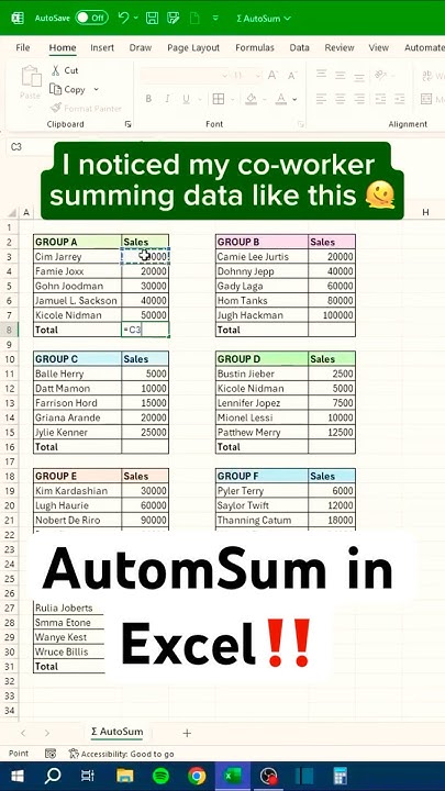AutoSum in Excel ‼️ #shorts #computer #excel #autosum - YouTube