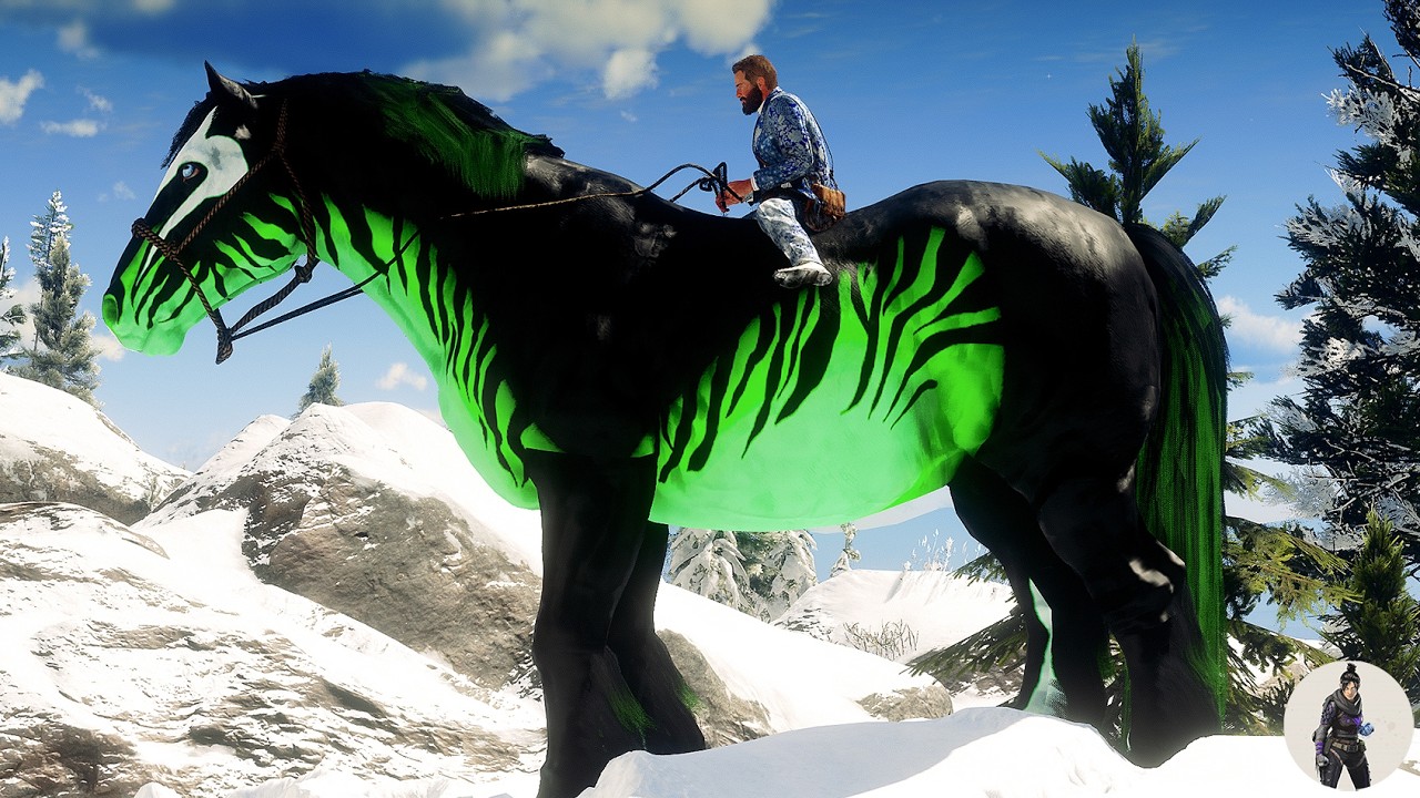 Arthur Morgan Tames a Massive Green & Black Horse in the Frozen Wilds ...