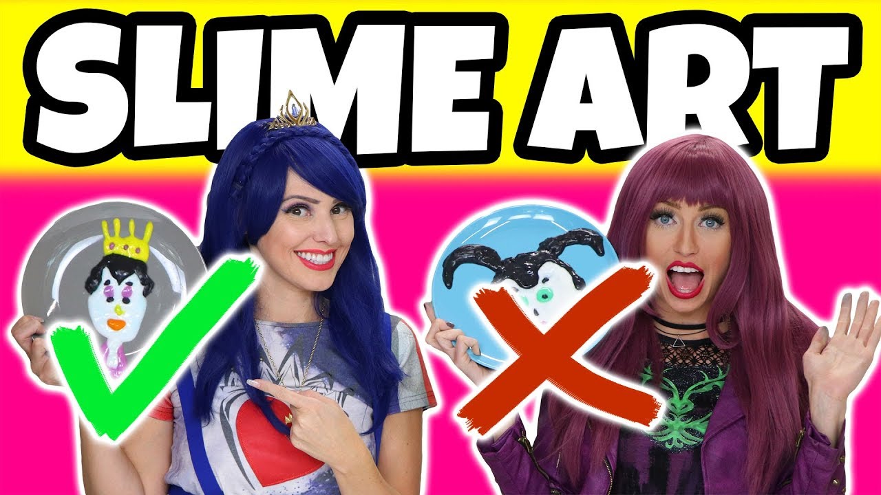 Descendants Slime Art Challenge Video. Mal and Evie Real or Fake ...