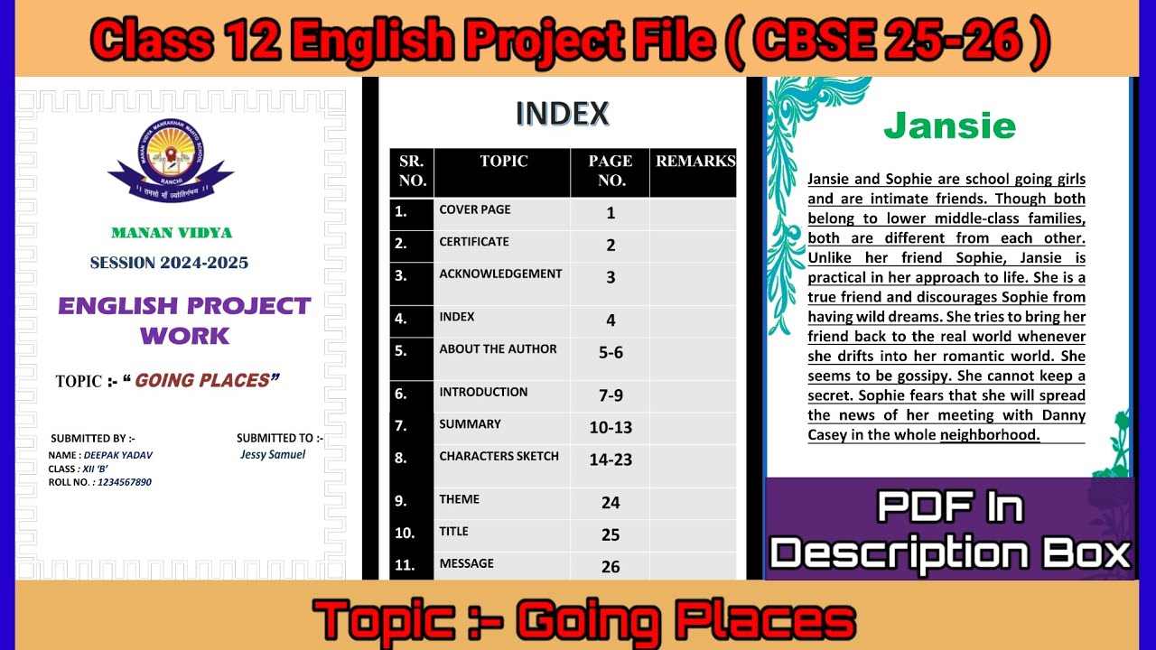 Going Places Class 12 English Project File | CBSE 2025-26 | Complete ...