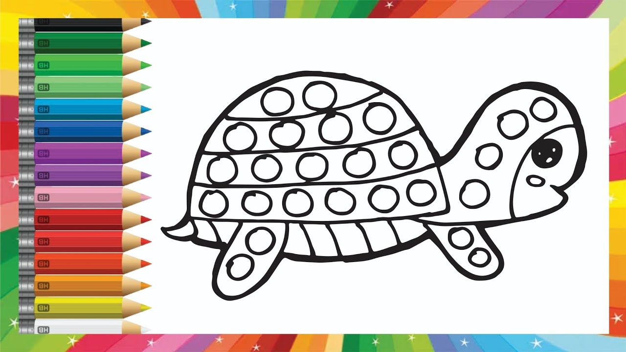 Draw and Color a Turtle POP IT, Dotted turtle drawing 🟢🔵🟣🌈 Drawings for ...
